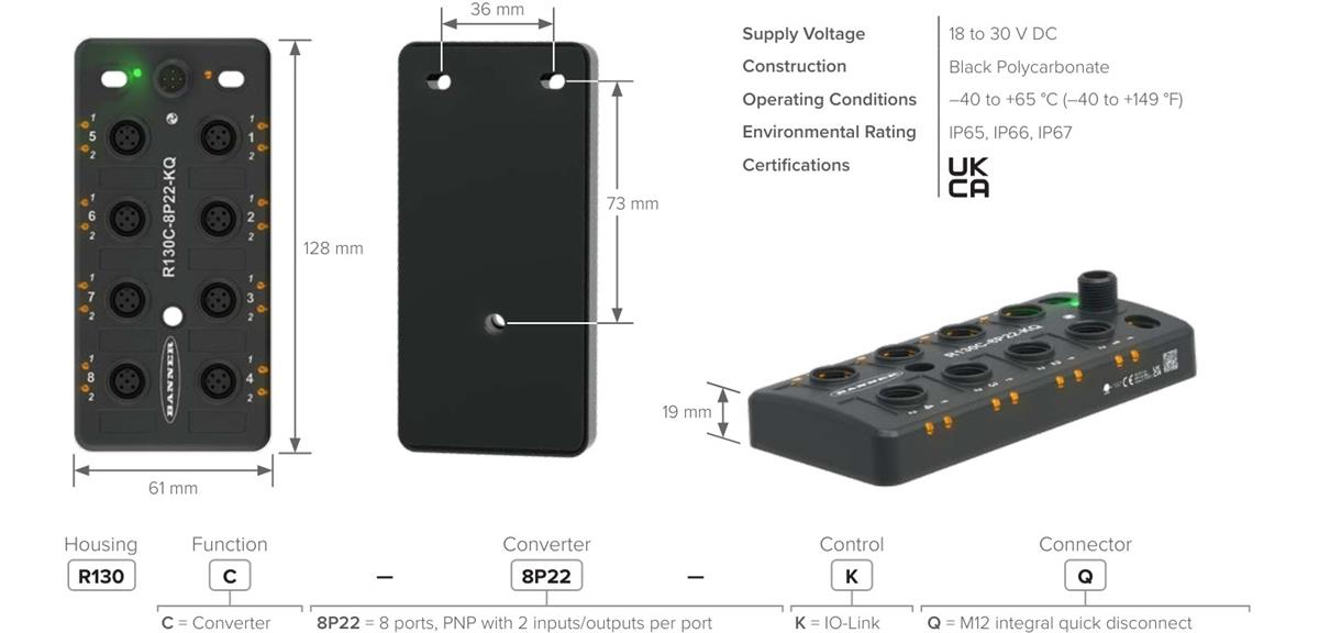 R130C 8-Port Discrete IO-Link Hub - Banner Engineering | Mouser R130C 8-Port Discrete IO-Link Hub - Banner Engineering | Mouser